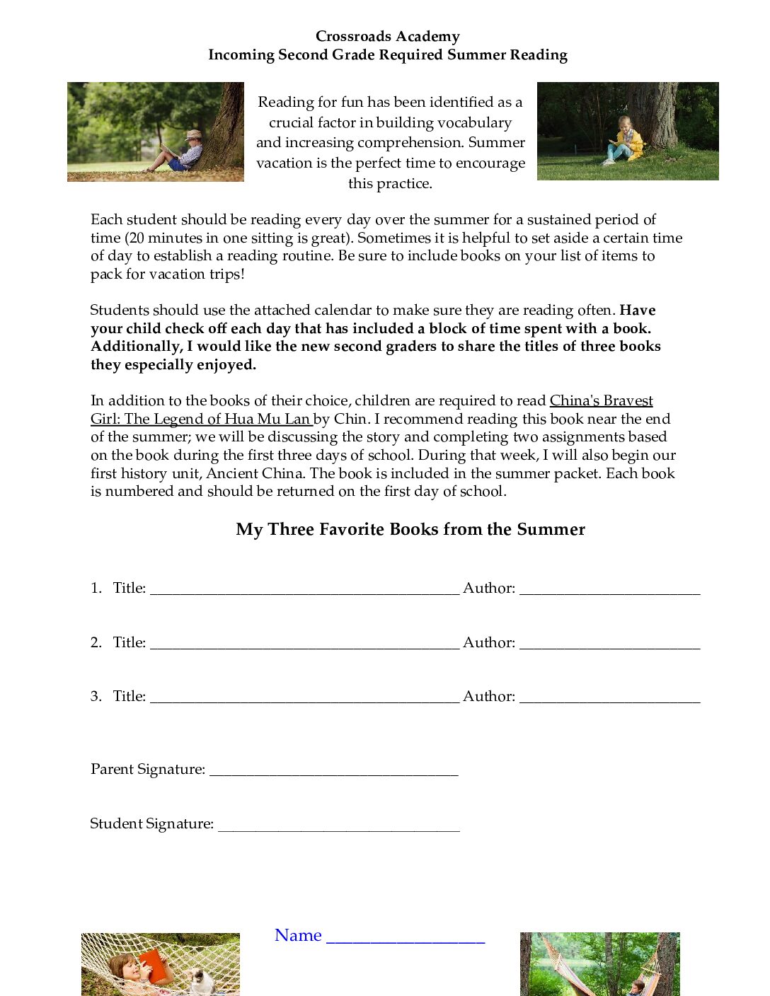 Grade 2 Summer Reading 2022.docx - Crossroads Academy
